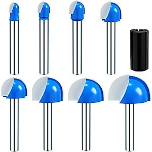 Helovmine 1/4 Inch Shank Round Nose Cove Core Box Router Bit Set Solid Carbide Double Flute Round Nose Router Bit 1/4" 5/16" 3/8" 1/2" 5/8" 3/4" 7/8" 1" Cutting Diameter Woodworking CNC Tools