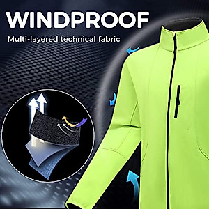 wantdo Men's Winter Cycling Thermal Jacket Warm Soft Shell Windproof Running Jacket Waterproof Fleece Windbreaker Reflective