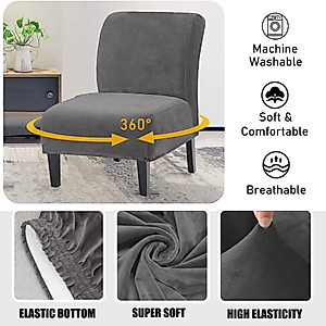 UCCONO Armless Accent Chair Slipcovers, Thick Velvet Slipper Accent Chair Covers Hotel Oversized Big Chairs, Removable Furniture Protector with Elastic Bottom, Machine Washable (Grey)