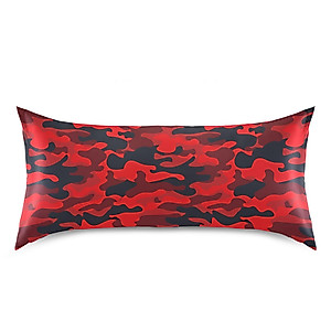 Red Camo Pillow Covers Silk Pillowcase for Hair and Skin Soft and Smooth Cooling Satin Pillowcase Standard Size Pillow Case for Women Bedroom Bed Sleeping (20x30 Inch)