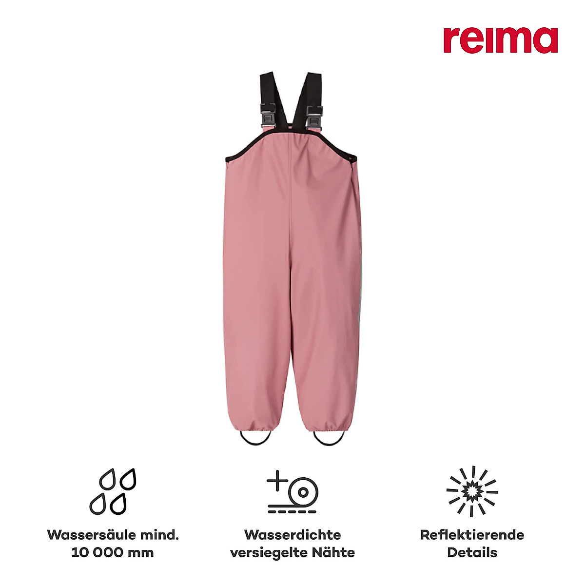Reima Lammikko Kids Waterproof Suspender Rain Pant Lightweight Windproof Outdoor Rain Bib, Greyish Green, 2T