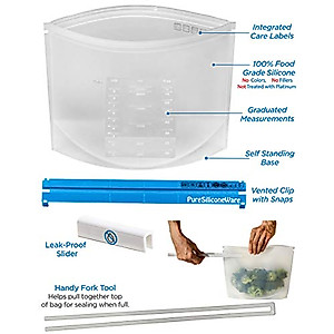 PureSiliconeWare 0.6 Gallon (74 oz) Reusable Silicone Kitchen Bags Freeze Heat Microwave Steam Store Sous Vide