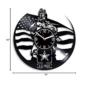 Kovides U.S. Army Vinyl Record Wall Clock USA Army Wall Art Wall Clock Large U.S. Arm Vinyl Clock Army Clock U.S. Army Wall Clock Modern U.S. Army Gift U.S. Army Home Decoration Gift for Men
