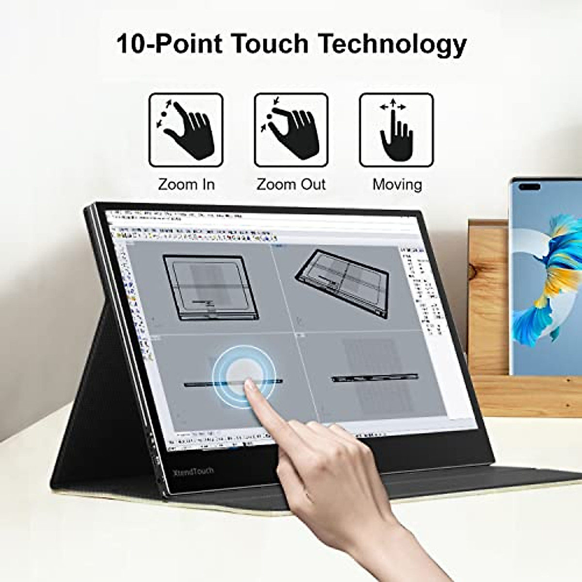 PEPPER JOBS Portable Touchscreen Monitor, XtendTouch 13.3 Inch FHD 1080P Display with Multi-Touch, Smart Cover, Dual Speakers, Compatible with Laptop/Switch/PS4/PS5(USB-C,Mini-HDMI,13.3",No Battery)