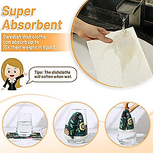 Lucomb 8 Pack Swedish Dishcloths for Kitchen, Reusable Soft Kitchen Towels Dish Cloths Set Absorbent Sponge Cleaning Washable Quick Drying Bar Hand Washing (Birds Flowers)