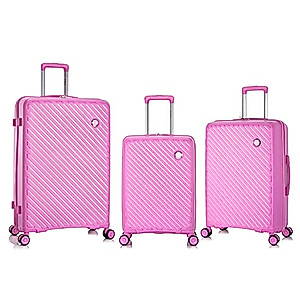 Rockland Prague Hardside Luggage with Spinner Wheels, Pink, 3-Piece Set (20/24/28)