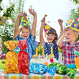 120 Pieces Pixel Party Favor Bags Pixel Treat Bags Pixel Goody Bags with Twist Ties Pixel Candy Bags Game Party Gift Bags for Pixel Theme Birthday Party Favors Supplies