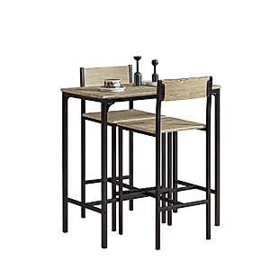 Haotian SoBuy 3 Piece Dining Set, Dining Table with 2 Stools, Bar Table Set, Home Kitchen Counter Breakfast Table, Bar Table with 2 Bar Chairs, Natural OGT03-N