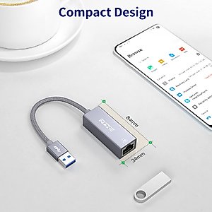 USB 2.5Gb Ethernet Adapter, ULT-WIIQ USB 3.0 to 2.5 Gigabit RJ45 LAN Network Adapter Cable, 10/100/1000/2500M Full Speed NIC for Mac OS, iOS, Windows, Linux, Dell XPS, Thinkpad X, Synology NAS, PC