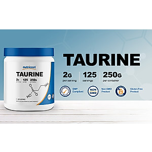 Nutricost Taurine Powder 250 Grams - 125 Servings, 2000mg Per Serving
