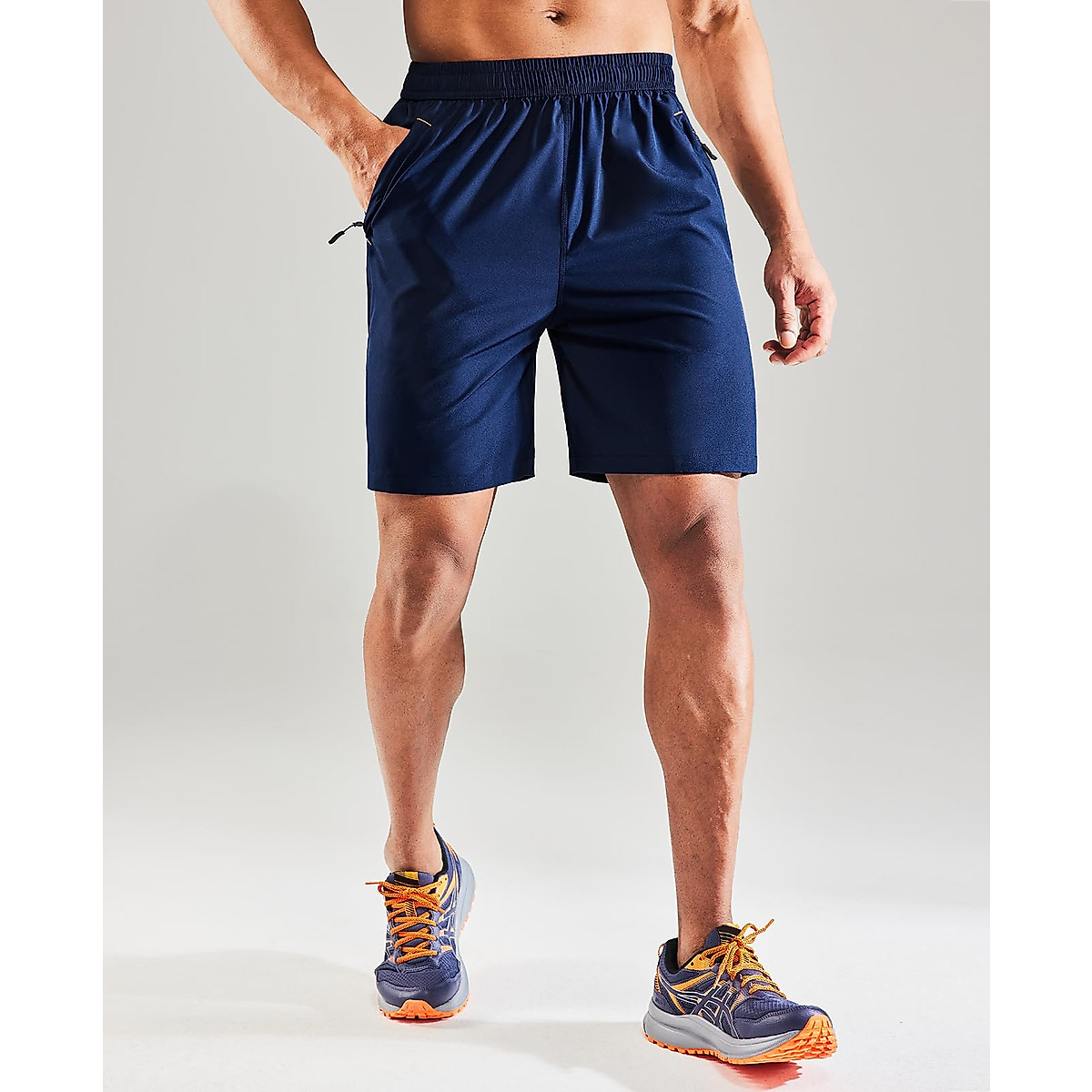 MIER Men's Quick Dry Running Shorts with Zipper Pocket, Elastic Waist Athletic Workout Exercise Fitness Shorts, 7 Inch, Navy, X-Large