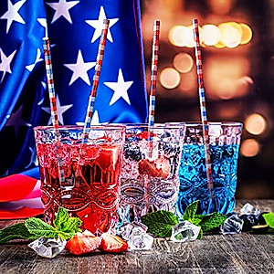 Whaline 200Pcs 4th of July Plaids Paper Straws Red Blue White Buffalo Plaids Disposable Paper Straws Patriotic Party Drinking Straws for Independence Day Memorial Day USA Themed Party Supply