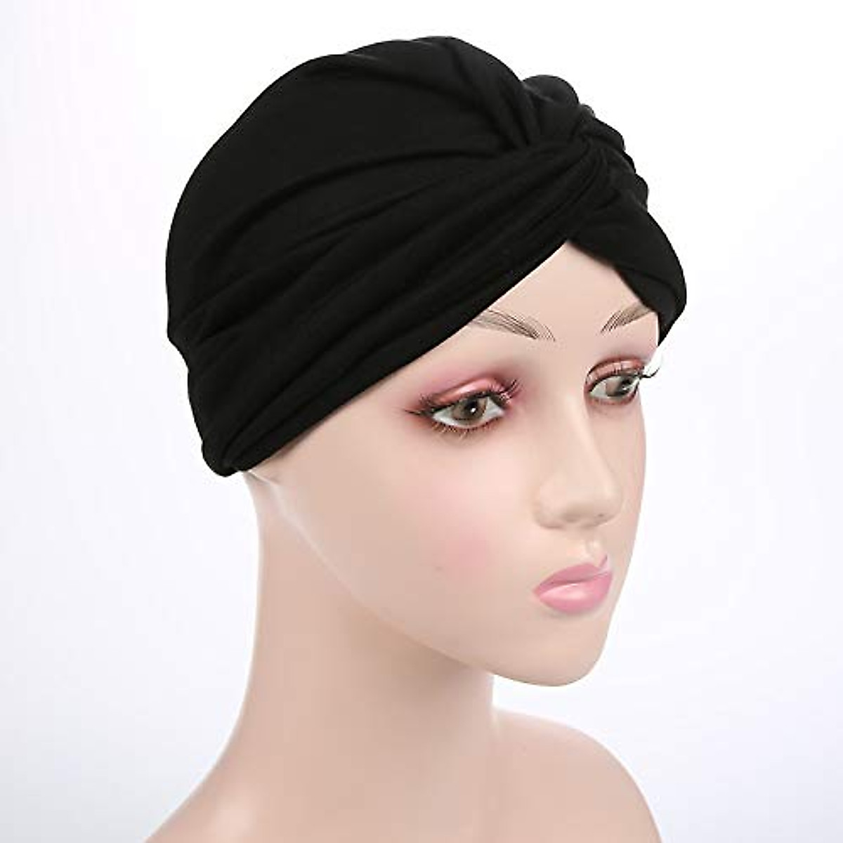 Chemo Sleep Turban Headwear Scarf Beanie Cap Hat for Cancer Patient Hair Loss (Black)