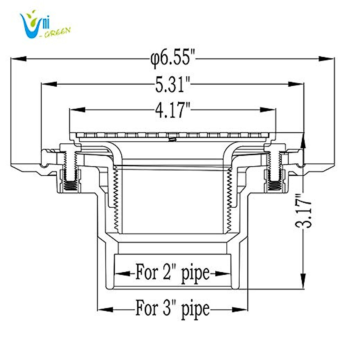 Square Shower Drain 4-1/4" with Black Matte Strainer and Hair Catcher (Black)