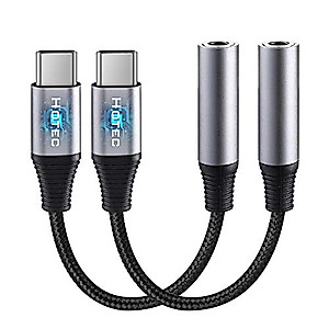 HOTEC USB Type C to 3.5mm Audio Adapter, USB C Headphone and Microphone Adapter 2Pack