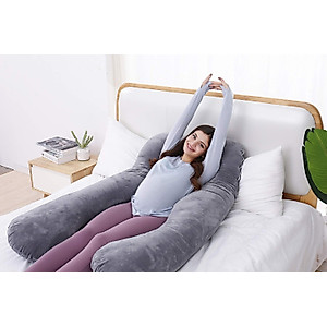 AS AWESLING Pregnancy Pillow, U Shaped Full Body Pillow, Nursing, Support and Maternity Pillow for Pregnant Women with Removable Velvet Cover (Grey)