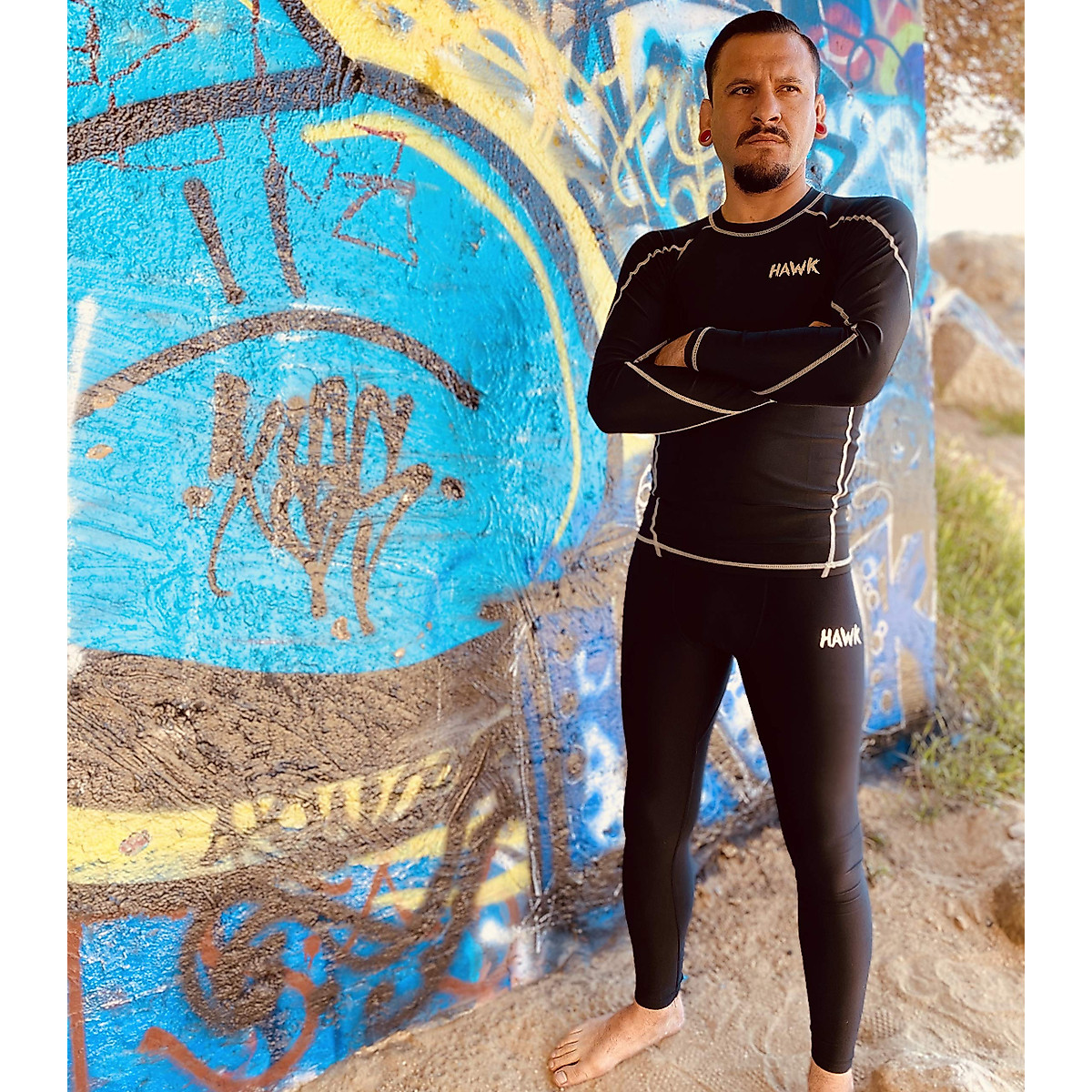 Mens Compression Shirts Base Layer Athletic Gym MMA BJJ Rash Guard No Gi Full Long Sleeve Rashguard Shirt for Men (Black, Medium)