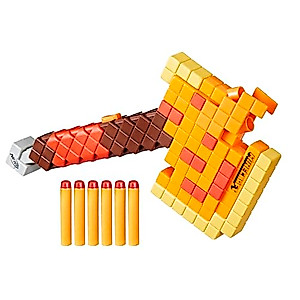 Nerf Minecraft Firebrand, Dart Blasting Axe, 6 Nerf Elite Foam Darts, Design Inspired by Minecraft Axe in The Game, Pull Down Priming, Minecraft Toys