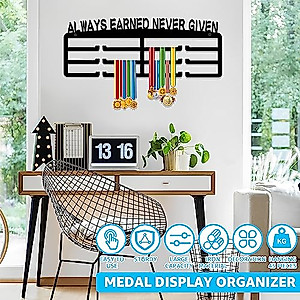 Nicoport Medal Display Hanger Wall Mounted Iron Medal Display Rack Decorative Black Medal Holder with Inspirational Words 30-45 Medals Large Storage Capacity Medal Hanger for Living Room Bedroom