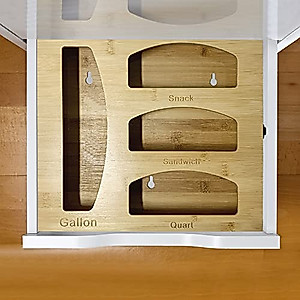 LUDING Ziplock Bag Storage Organizer,Bamboo Ziplock Bag Organizer for Drawer,Compatible with Gallon, Quart, Sandwich and Snack Plastic Bag Organizer Variety Size Bag(1 Box 4 Slots And a lock)