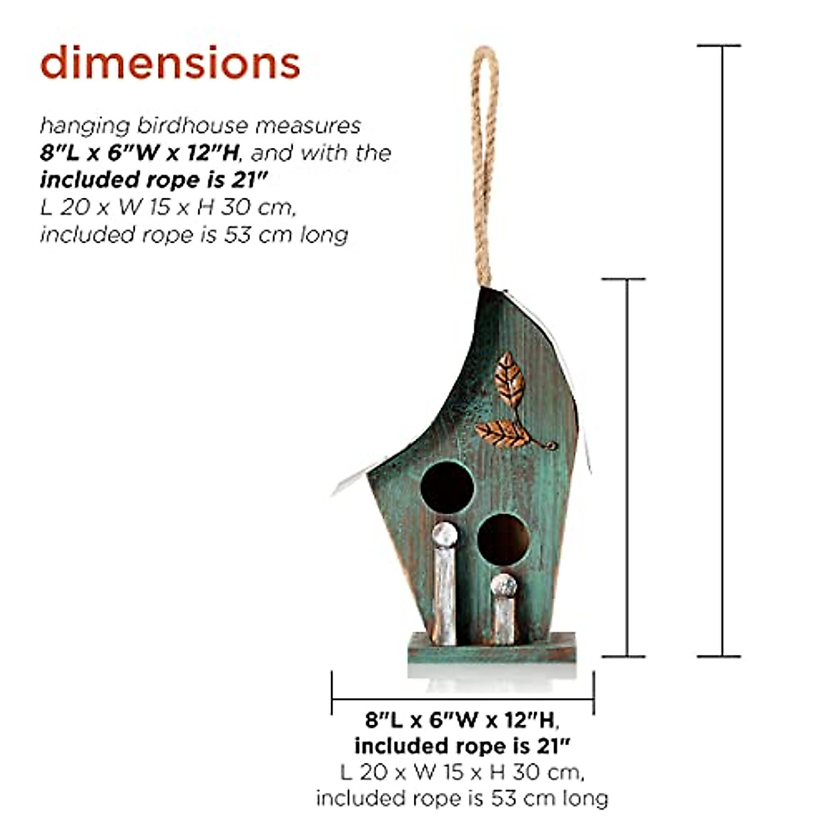 Alpine Corporation YEN134HH-TUR Wooden Birdhouse Outdoor Decor for Garden, Patio, Deck, Porch, 8" L x 6" W x 12" H with Rope: 21”H, Turquoise