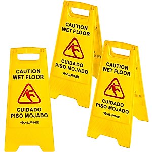 Alpine Wet Floor Signs 3 Pack - 24 Inch Caution Wet Floor Sign, High Visibility Yellow Slippery When Wet Sign - Bilingual Safety Warning Sign to Easily Avoid Slippery Accidents in High Traffic Areas
