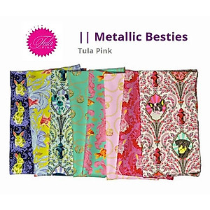 Tula Pink for Free Spirit Besties Treading Water W/Metallic Gold, Fabric by The Yard (Blossom)