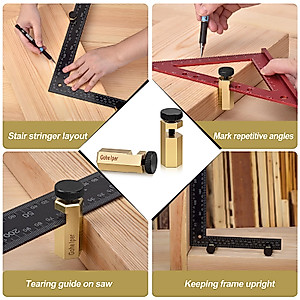 Brass Framing Square Stops, Stair Gauge set for Framing Square, Tall Heavy Duty Brass, Lengthen Hexagonal Brass body, Enlarge Knob for Carpentry Squares Stair and Rafter, Circular Saw
