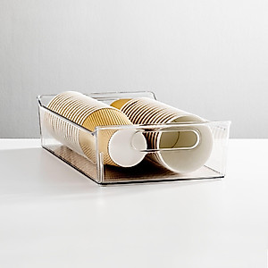 mDesign Small Plastic Kitchen Storage Container Bins with Handles -Organization in Pantry, Cabinet, Refrigerator or Freezer Shelves - Food Organizer for Fruit, Yogurt, Squeeze Pouches - 2 Pack - White