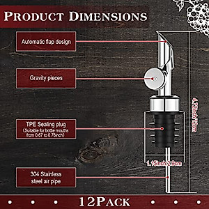 Shimeyao Weighted Stainless Steel Pourers Olive Oil Dispenser Spout Liquor Bottle Pourers Auto Flip Oil Dispenser for Liquor Bottles Balsamic Vinegar Alcohol Liquor Pourer Spout (Silver, 12 Pcs)