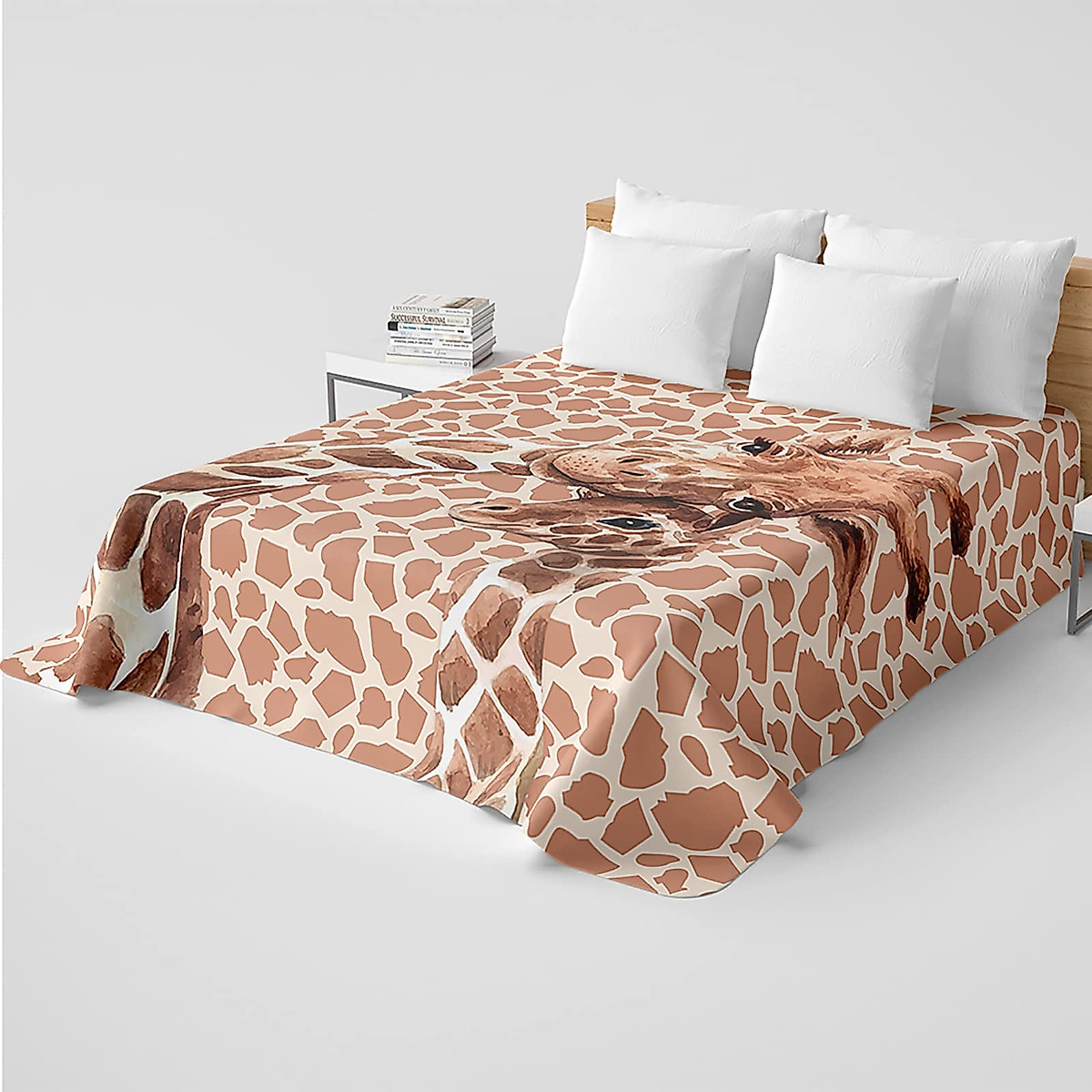 BailiPromise Cartoon Giraffe Geometric Sheets Set Full Size,Animal Print Kids Bed Sheets with Pillowcases,Bed Flat Sheet Fitted Sheet with 16" Deep Pocket, Microfiber Printed Bedding Sheets