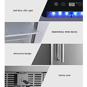 WATOOR 15 Inch Built-in Fridge Stainless Steel Beverage Cooler Under Counter Refrigerator with 36-61°F Temperature Range - Soda and Beer Refrigerator