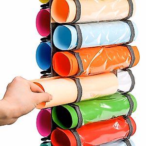 Elsjoy 50-Compartment Vinyl Roll Holder with Hooks and Strap, Hanging Vinyl Organizer Wall Mount Vinyl Roll Storage Rack, Double-Sided Craft Vinyl Organizer for Home, Craft Room