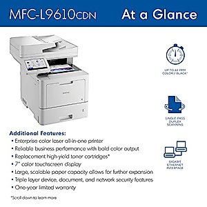 Brother MFC‐L9610CDN Enterprise Color Laser All‐in‐One Printer with Fast Printing, Large Paper Capacity, and Advanced Security Features