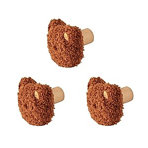 BOOMLATU Cute Bear Wall Hooks Pack of 3,Plush and Solid Wood Bear Coat Hooks with Mounting Hardware for Coat, Scarf, Hat, Towel,Key, Bag (Brown)