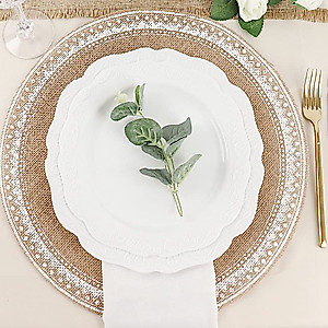 BalsaCircle 4 Natural 15 in Round Burlap Jute Braided Placemats White Prints Wedding Party Events Receptions Decorations Supplies