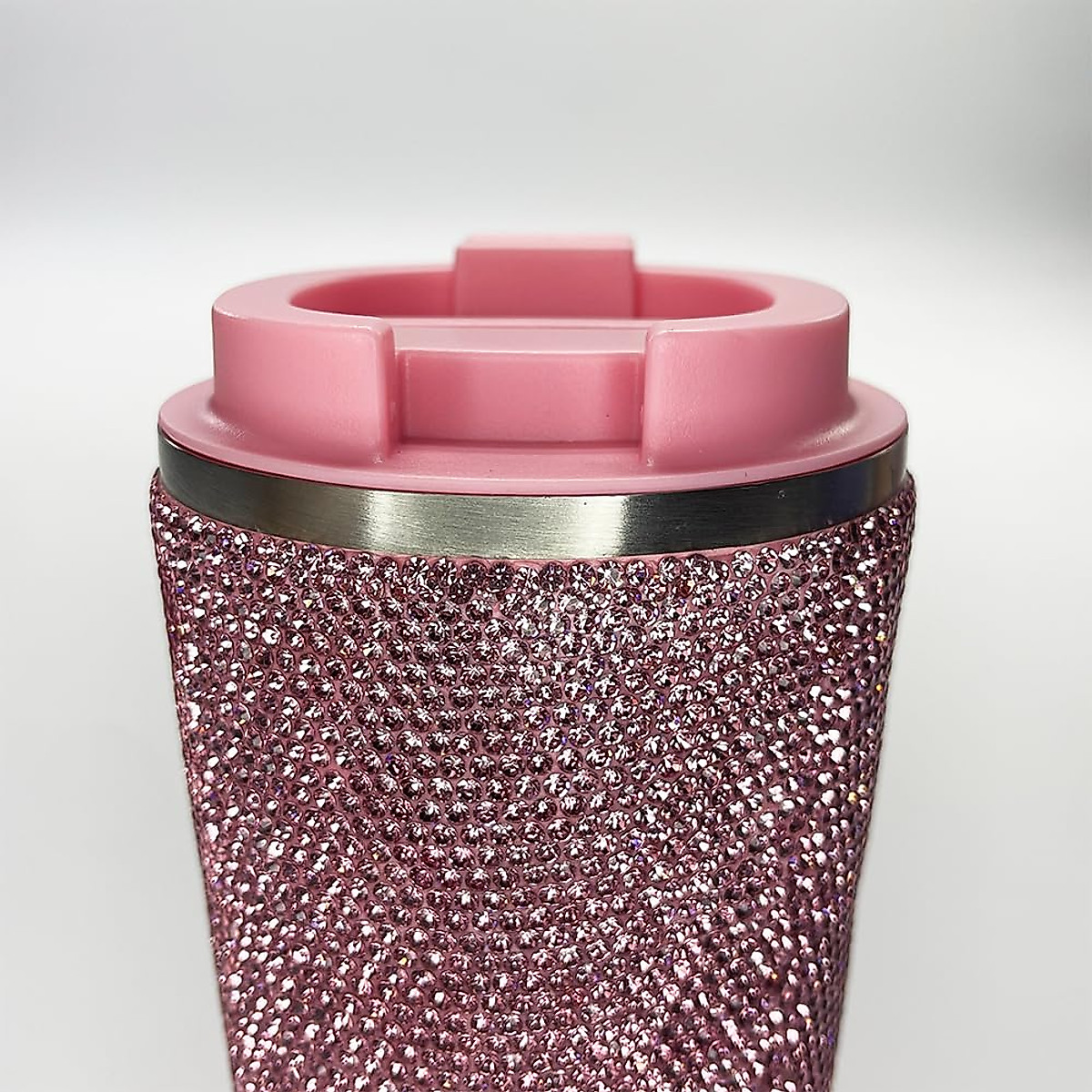 Cupcupmore 12 oz Bling Pink Rhinestone Stainless Steel Coffee Tumbler,Shiny Travel Insulated Coffee Mug with Lid, Reusable Spill Proof Coffee Cup,Portable Thermal Mug for Hot and Cold