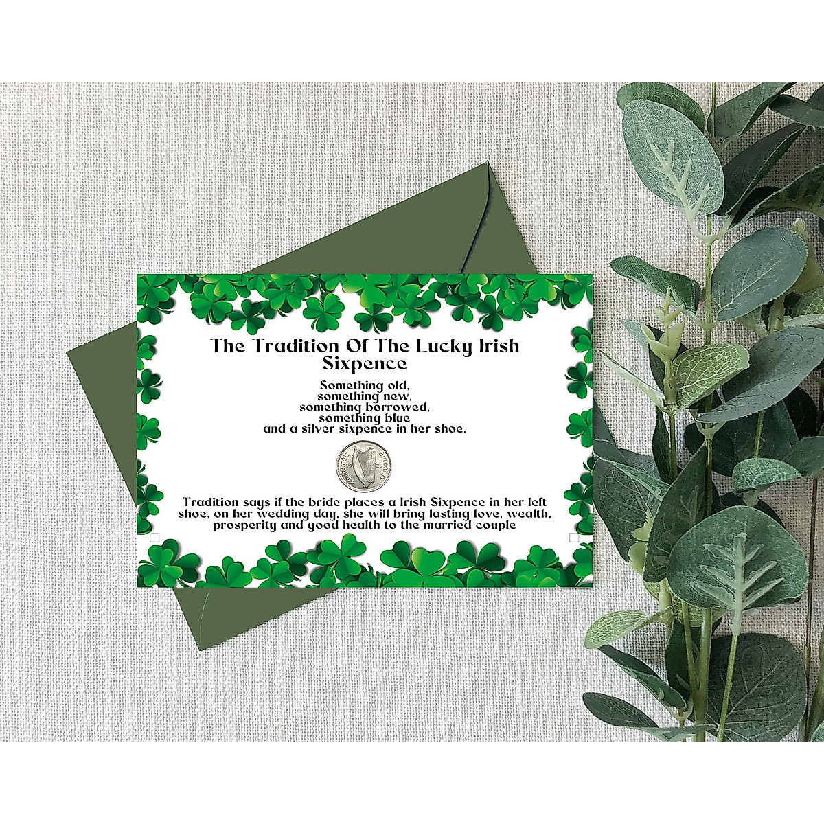 Bride's Sixpence Irish Coin and Card | Sixpence Tradition | Something Old, Something New, Something Borrowed, Something Blue, And A Sixpence For Her Shoe - Gifts For Bride To Be