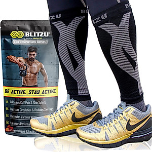 BLITZU Calf Brace for Women Men, Calf and Shin Supports and Pain Relief Black S-M