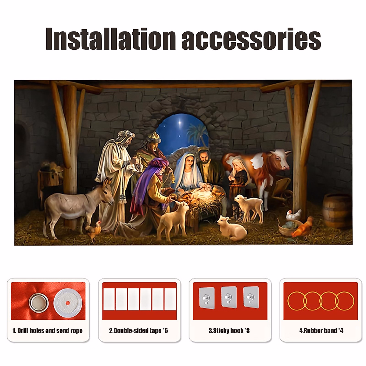 Christmas Garage Door Banner, 6x13ft Christmas Holy Nativity Backdrop, Hanging Xmas Garage Background, Holiday Background Sign, Indoor Wall Door House Decor