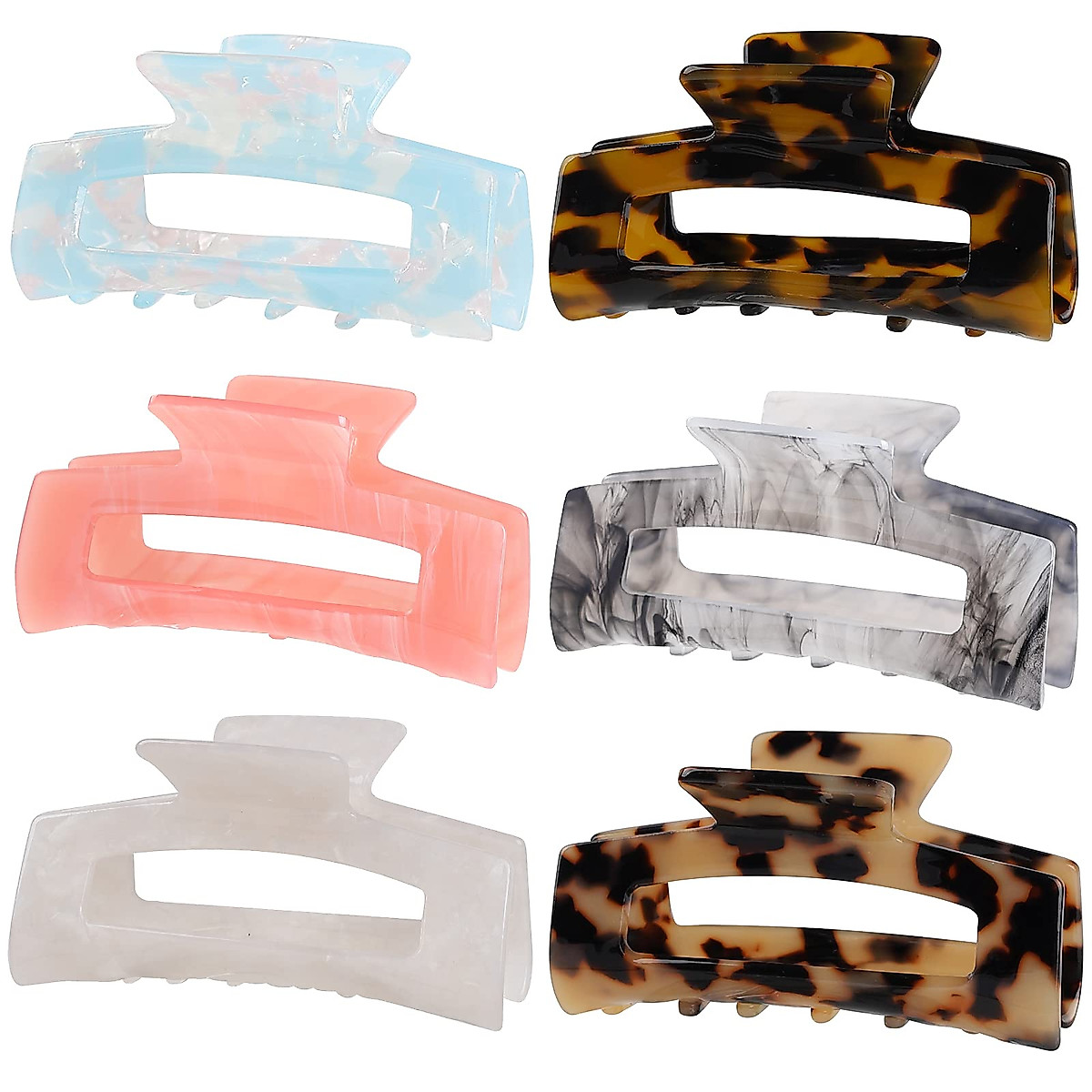 Multi-Color Large Hair Claw Clips, Banana Tortoise Shell Barrettes Celluloid French Leopard Print Hair Jaw Clips for Women and Girls (6 Pack)