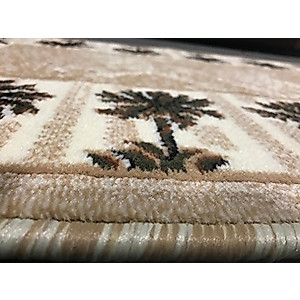 Palm Tree Modern Area Rug Tropical Beige & Green Design 729 (5 Feet X 7 Feet)
