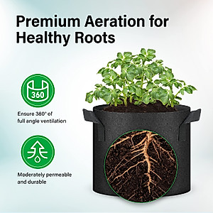 YSSOA 5-Pack 7 Gallon Grow Bags, Aeration Nonwoven Fabric Plant Pots with Handles, Heavy Duty Gardening Planter for Potato, Tomato, Vegetable and Fruits, Black