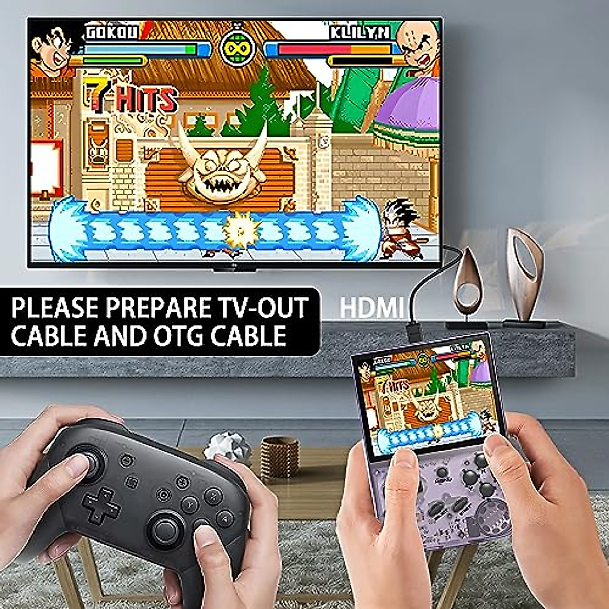 Anbêrnic RG35XX Handheld Emulator Pocket Retro Handheld Game Console, 3.5 Inch IPS Screen Linux System Built-in 64G TF Card 5474 Classic Games Support HDMI TV Output (Transparent Purple1)