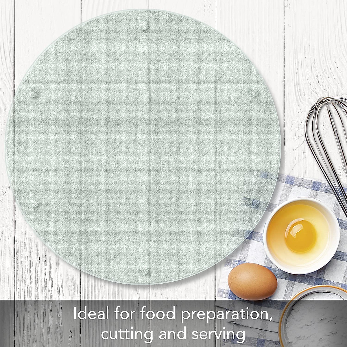 CounterArt TransparentTextured 4mm Heat Tolerant Round Tempered Glass Cutting Board 16" Round Manufactured in the USA Food Preparation Board, Cake Plate, Pizza Stand