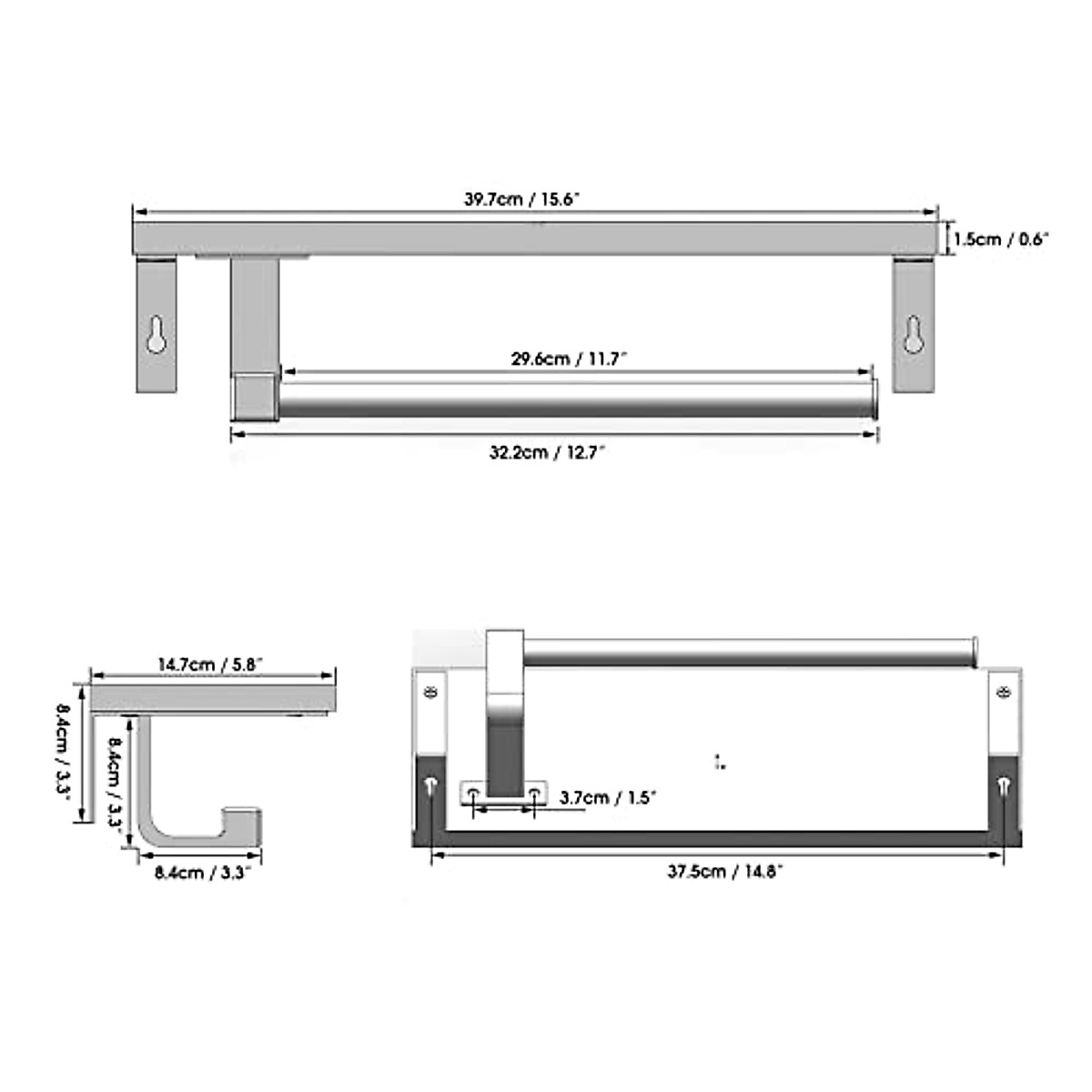 Hoimpro Floating Shelves Wall Mounted , Set of 2, Wall Shelves Paper Towel Holder for Bedroom Living Room Bathroom Kitchen