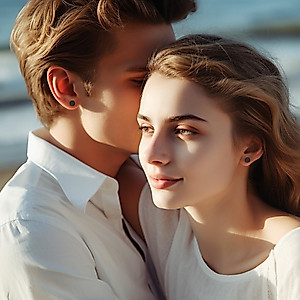 FIBO STEEL 3 Pairs Stainless Steel Black Stud Earrings for Men Women Hypoallergenic Mens Earrings Stud Set, Black Square Round Diamond CZ Stud Earrings Pierced 6mm