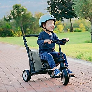 smarTrike STR5 6 in 1 Modular Foldable Toddler Stroller Tricycle Combination with 1 Hand Steering, Shock Absorbency, and 5 Point Harness, Gray Melange