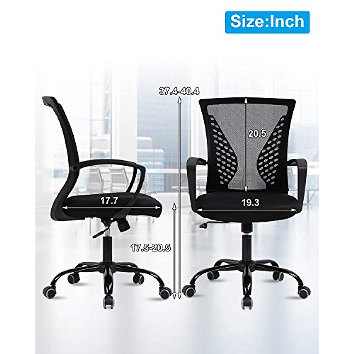 Home Office Chair, Ergonomic Desk Chair Mesh Mid Back Adjustable Height Computer Chair with Lumbar Support and Armrest Executive Arbitrary Rolling Swivel Task Chair - Black