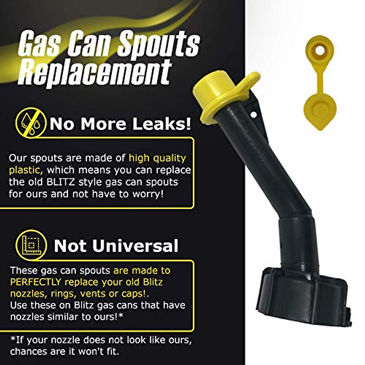 2 - Mr. Yellow Cap Fuel Gas Can Jug Spouts Nozzles, Rings & Caps, replaces Blitz 900302 900092 900094 Old Style - Please Read Description Thoroughly Before Ordering! Thank You